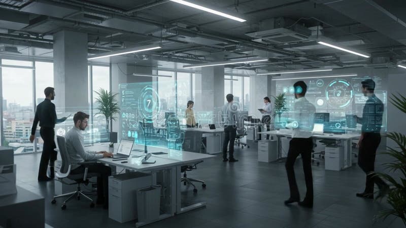 Futuristic Office Workspace: Collaborative Team Using Holographic ...