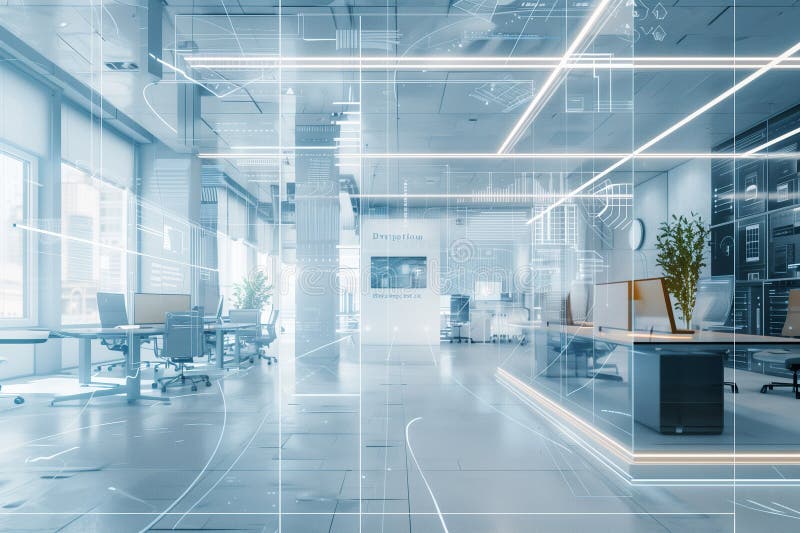 Futuristic Office Workspace Interior Design with Holographic Interfaces ...