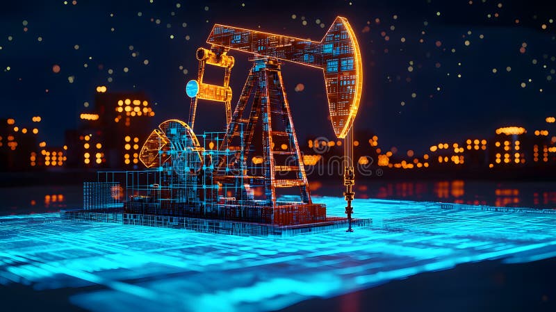 Futuristic Oil Pump in Digital Landscape Stock Illustration ...