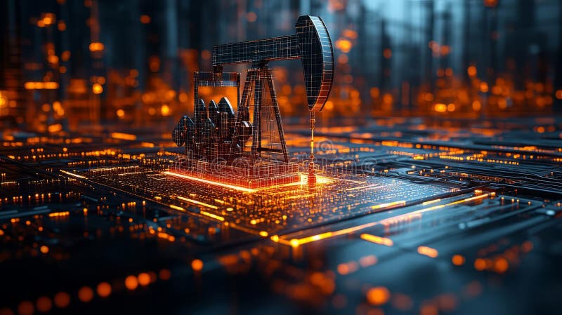 Futuristic Oil Rig on a Digital Landscape, Symbolizing Technology and ...