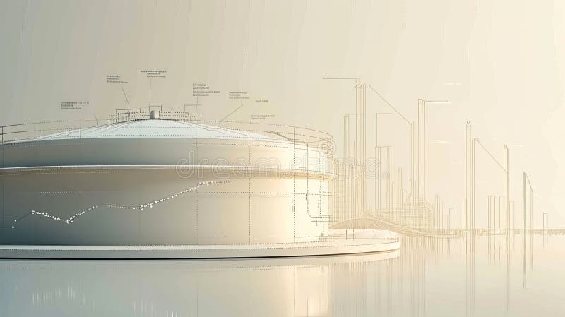 Futuristic Oil Storage Facility in Digital Schematic Stock Illustration ...