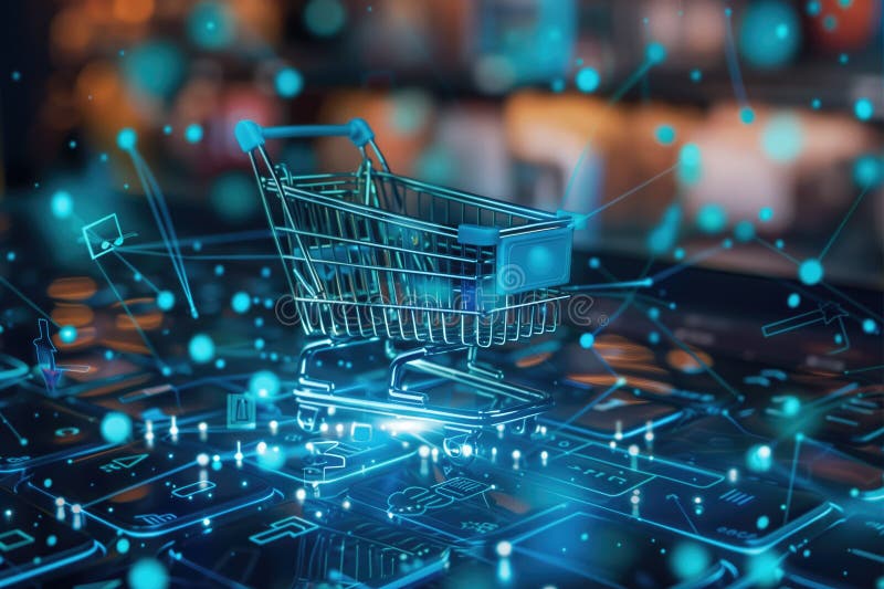 Futuristic Online Shopping Technology Illustration Stock Illustration - Illustration of ...