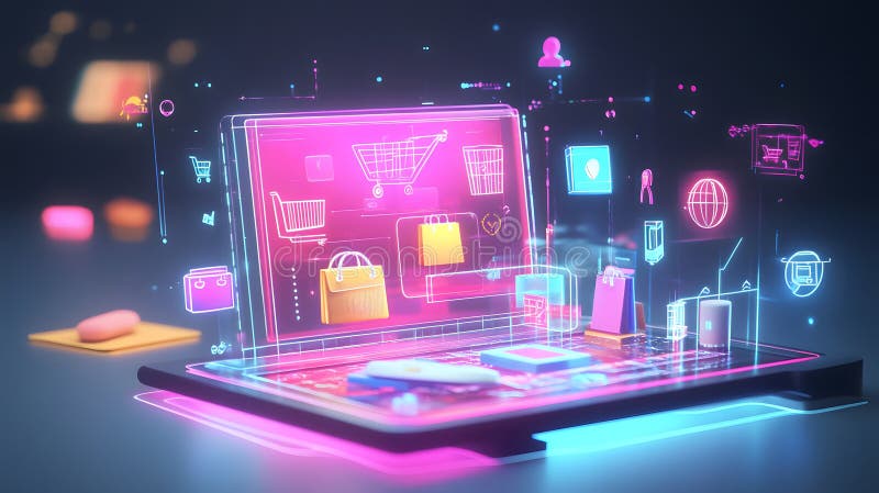 Futuristic Online Shopping Vector with Interactive Elements and 3D ...