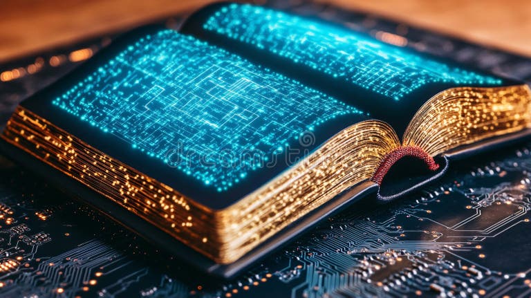 Futuristic Book Digital Knowledge Open Pages Circuit Board Technology ...