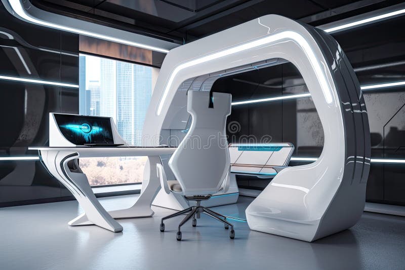 Futuristic Open Office, with Futuristic Chair and Desk in the ...