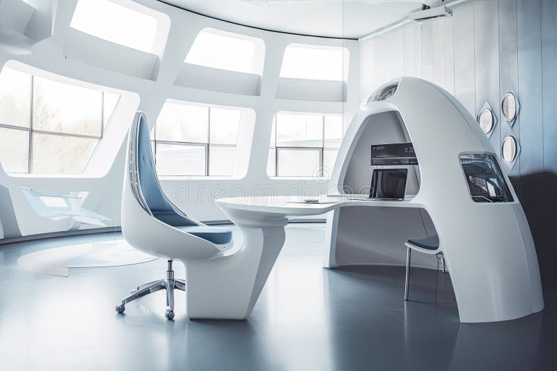 Futuristic Open Office, with Futuristic Chair and Desk in the ... Futuristic Open Office, with Futuristic Chair and Desk in the ...