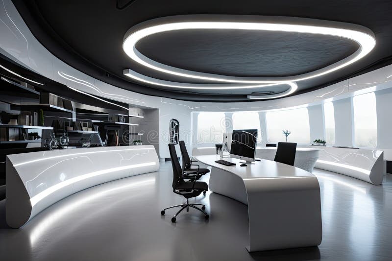 Futuristic Open Office with Sleek, Futuristic Furniture and Lighting ...