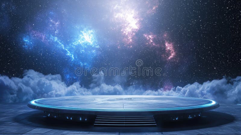 Futuristic Open Space Platform in 3D Environment Stock Illustration ...