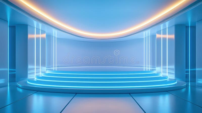 Futuristic Open Space Platform with Dynamic Lighting Stock Illustration ...