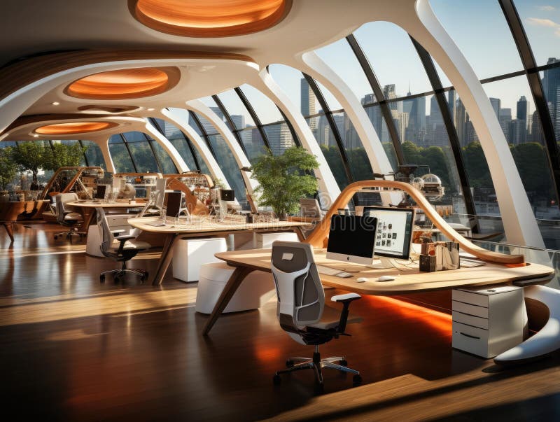 Futuristic Open Workspace with Smart Technology 6 Words Stock ...