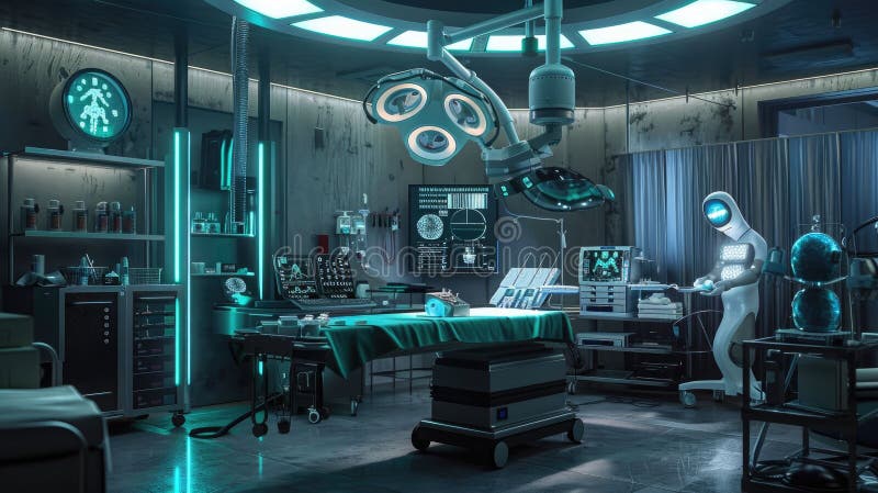 Futuristic Operating Room with Robot Surgeon and Medical Equipment ...