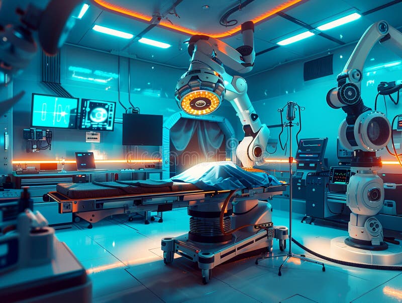 Futuristic Operating Room with Robotic Arms Stock Illustration ...