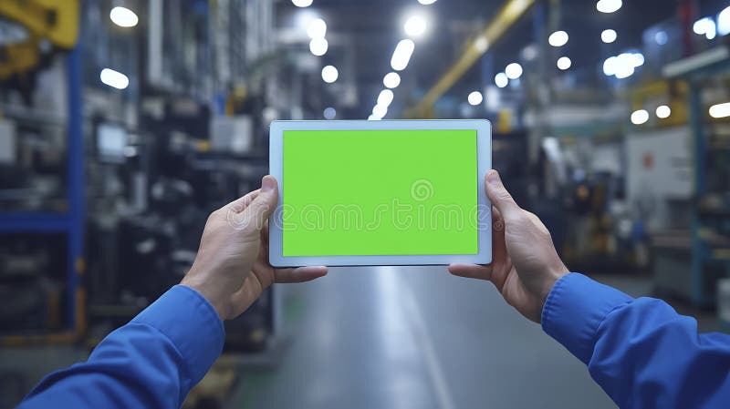 Futuristic Operator Manages Assembly Line with Smart Tablet Stock Image ...