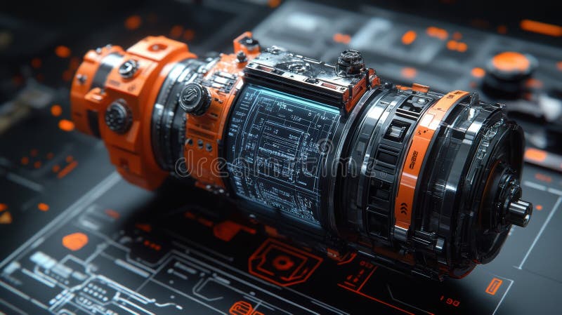 Futuristic Orange and Black Tech Device with Digital Display and ...