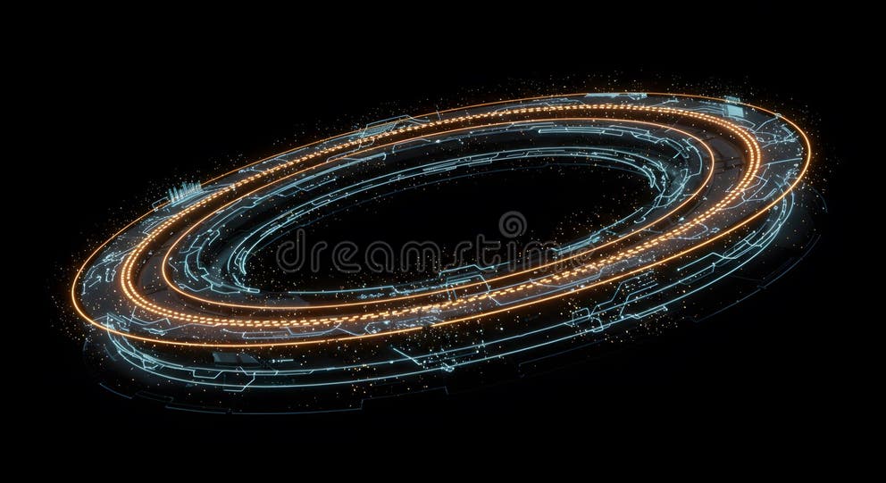 Futuristic Orange and Blue Circular Energy Field Abstract 3D Rendering ...