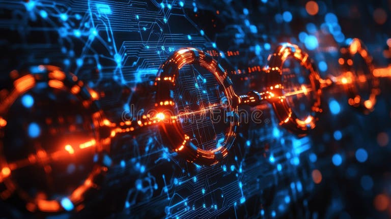 Futuristic Orange and Blue Pcb Tracks Glowing and Moving Data Stock ...