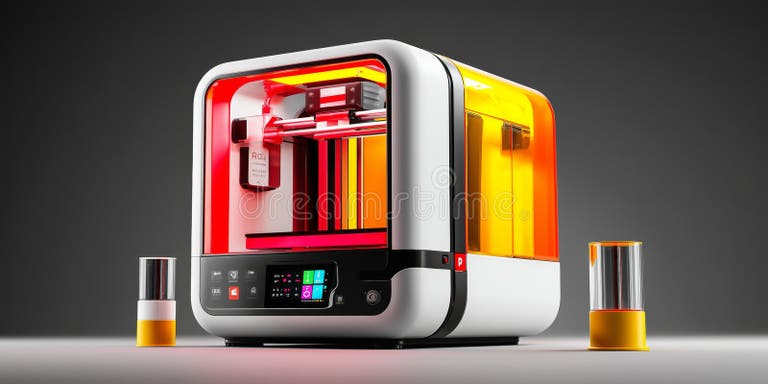 Futuristic Orange 3D Printer with a Glowing Interface and Modern Design ...