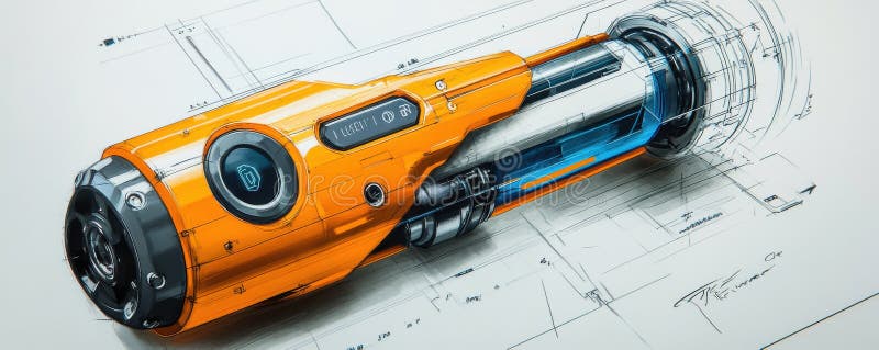 Futuristic Orange Device Designed with High-detail Technical ...