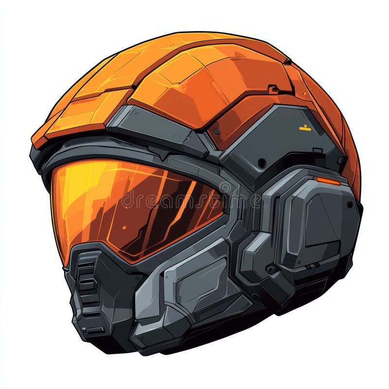 Futuristic Orange and Gray Helmet SciFi Gear Design Stock Illustration ...