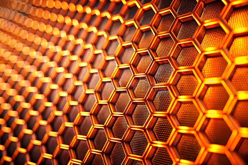Futuristic Orange Honeycomb Digital Security Grid Stock Illustration ...
