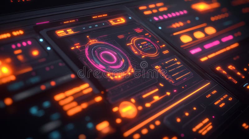 Futuristic Orange and Pink Neon Digital Interface Stock Illustration ...
