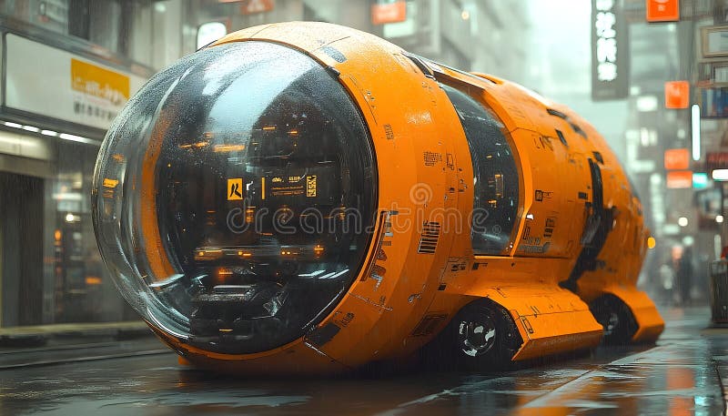 Cyberpunk Rain Pod stock illustration. Illustration of cityscape ...