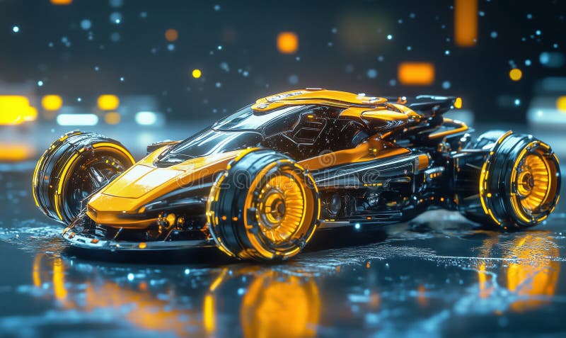 Futuristic Orange Racing Car Model with Glowing Wheels and Sleek Design ...