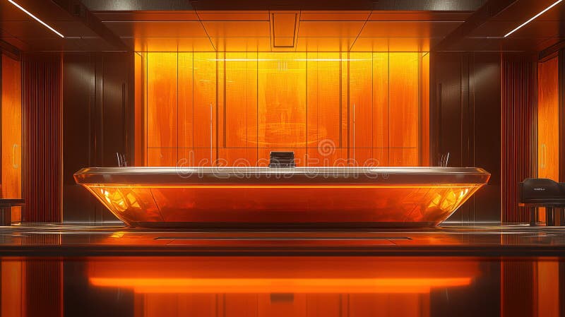 Futuristic Orange Reception Desk, Lobby, Modern Background Stock ...