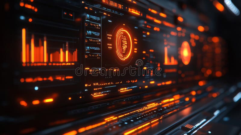 Futuristic Orange and Red Hud Interface with Glowing Lines Stock ...