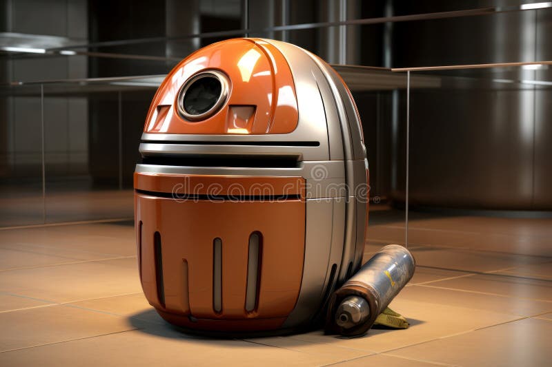 Futuristic Orange Robot with Power Core Stock Illustration ...