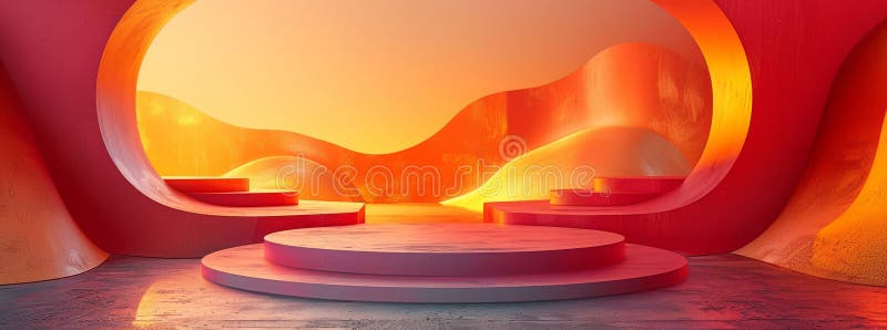 Futuristic Orange and Yellow Stage Design with Minimalist Architecture ...