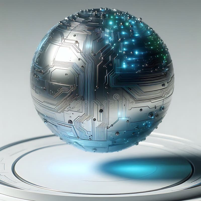 Futuristic Orb with Glowing Circuits, Hovering in White Void Stock ...