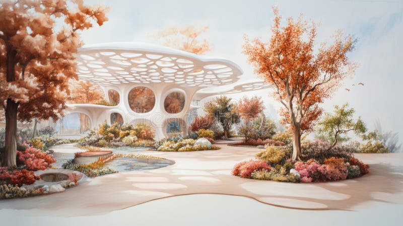 Futuristic Organic Architecture in Harmonious Autumn Landscape Setting ...