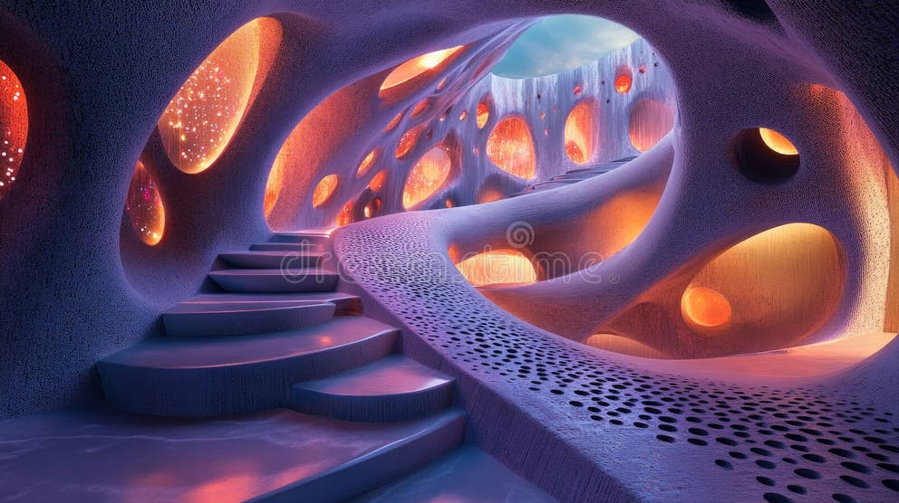 Futuristic Organic Architecture Featuring Illuminated Pathway and ...