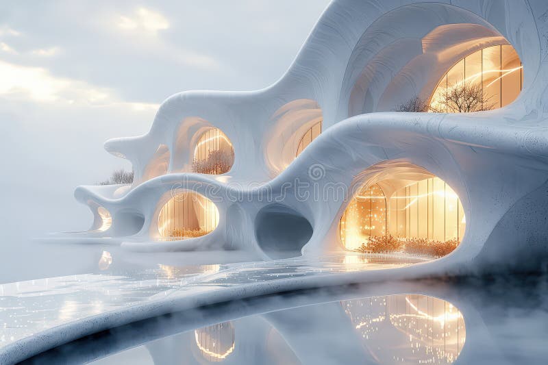 Futuristic Organic Architecture with Soft Curves and Reflections Stock ...