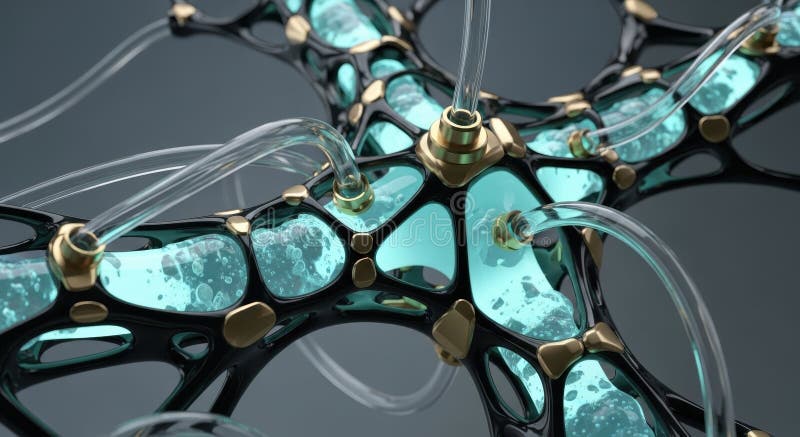 Futuristic Organic Structure with Turquoise Liquid Flowing through ...