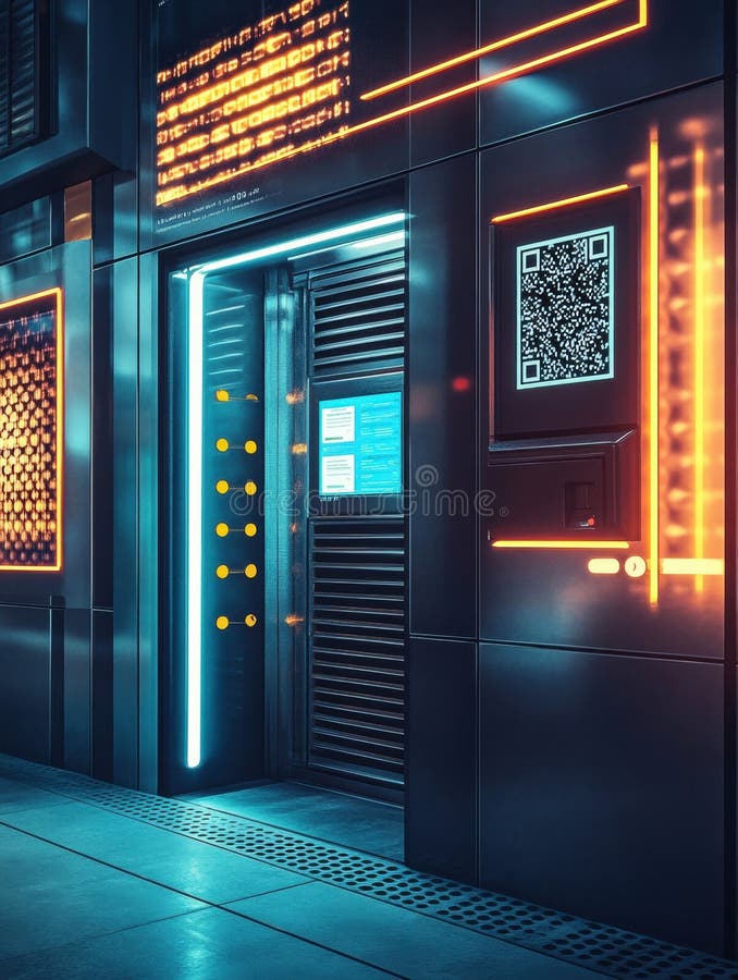 Futuristic Package Locker Station with Customer Collecting Order Using ...
