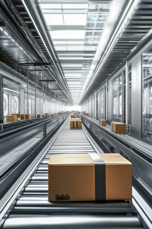 Futuristic Package Processing Facility Stock Illustration ...