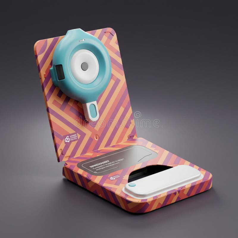 A Futuristic Packaging Design Featuring a Teal Device Placed within an ...