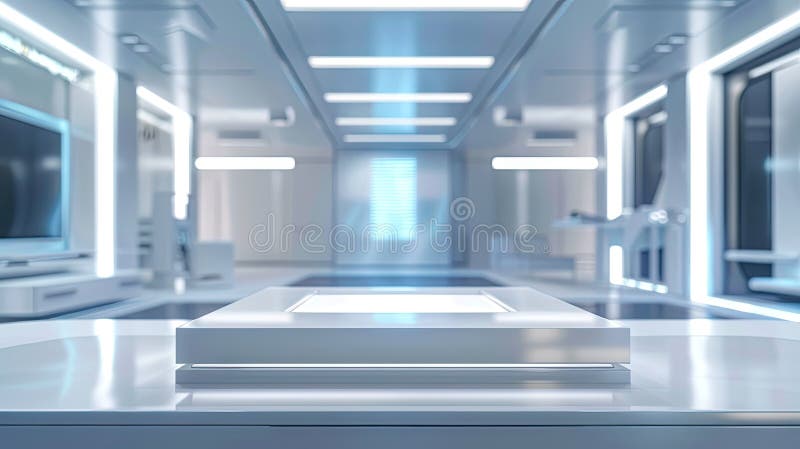 A Futuristic Packaging Mockup Displayed on a Sleek White Table in a ...