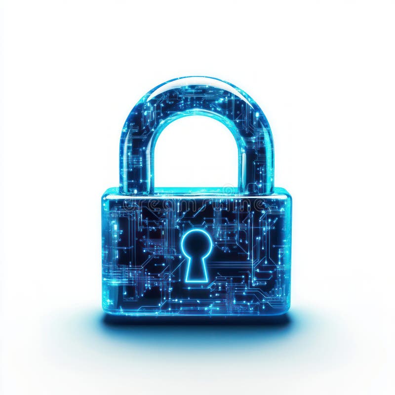 Futuristic Padlock Made of Interconnected Glowing Blue Circuits ...