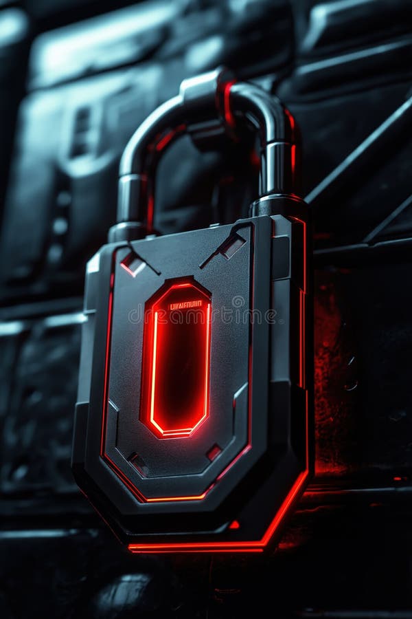 High-tech Lock with Glowing Red Accents Against a Dark Background ...