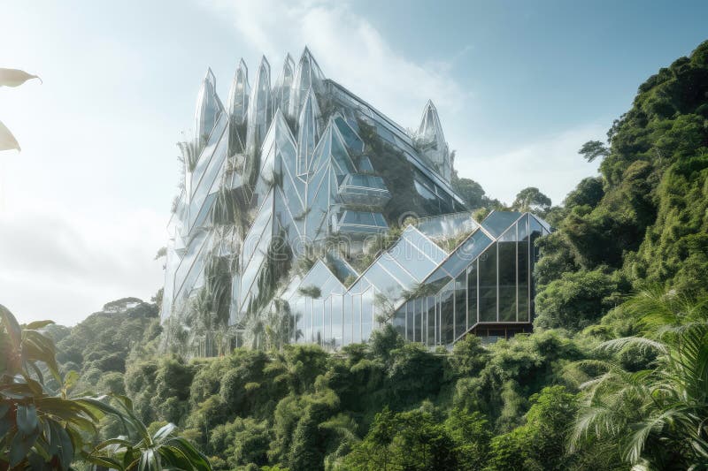 Futuristic Palace Made of Crystal and Glass, Surrounded by Lush ...