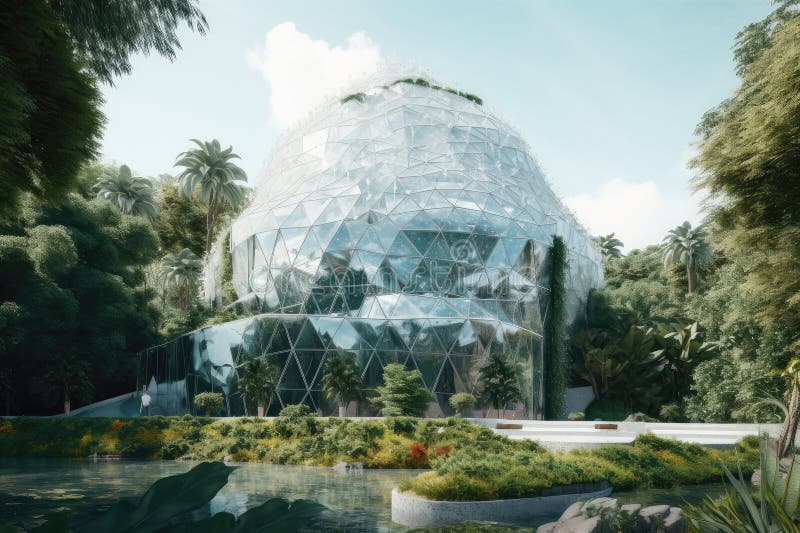 Futuristic Palace Made of Crystal and Glass, Surrounded by Lush ...