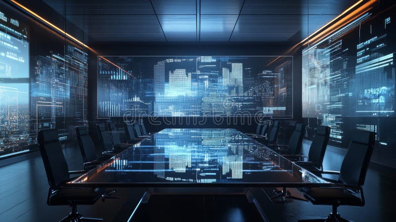Futuristic Panoramic View of a Modern Conference Room Interior Stock ...
