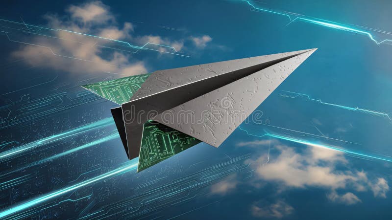 Futuristic Paper Airplane Soaring through Digital High Quality Image ...