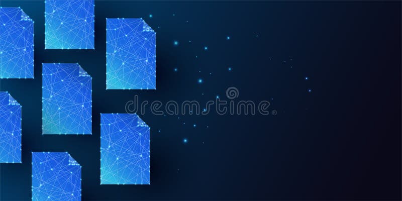 Futuristic Paper Documents on Dark Blue Background Horizontal Banner ...