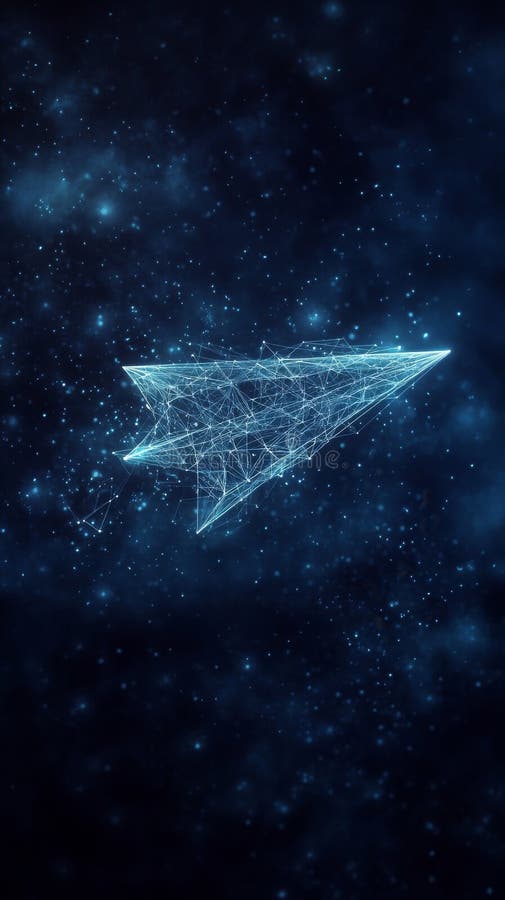 Futuristic Paper Plane with Digital Wireframe Effect in Space Stock ...