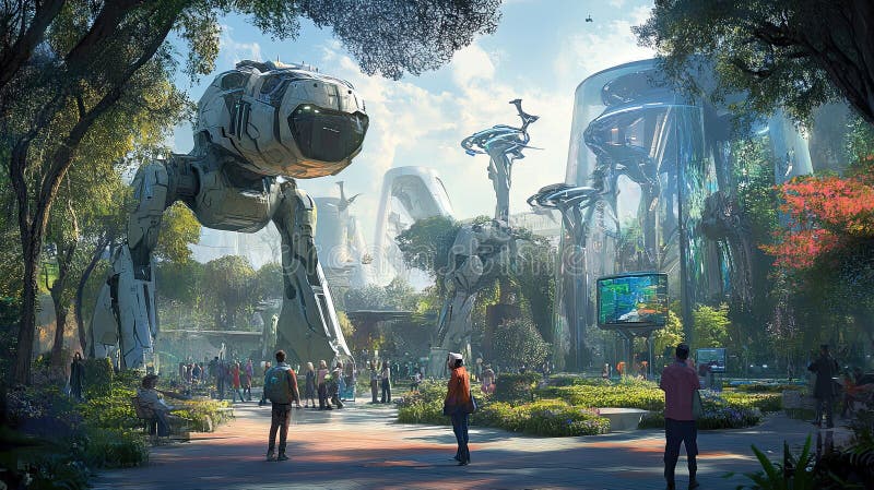 Futuristic Park with Robotic Wildlife, Interactive Art Installations ...