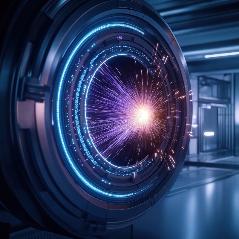 Futuristic Particle Accelerator Displays Intense Collisions. High Energy Physics Theme with ...